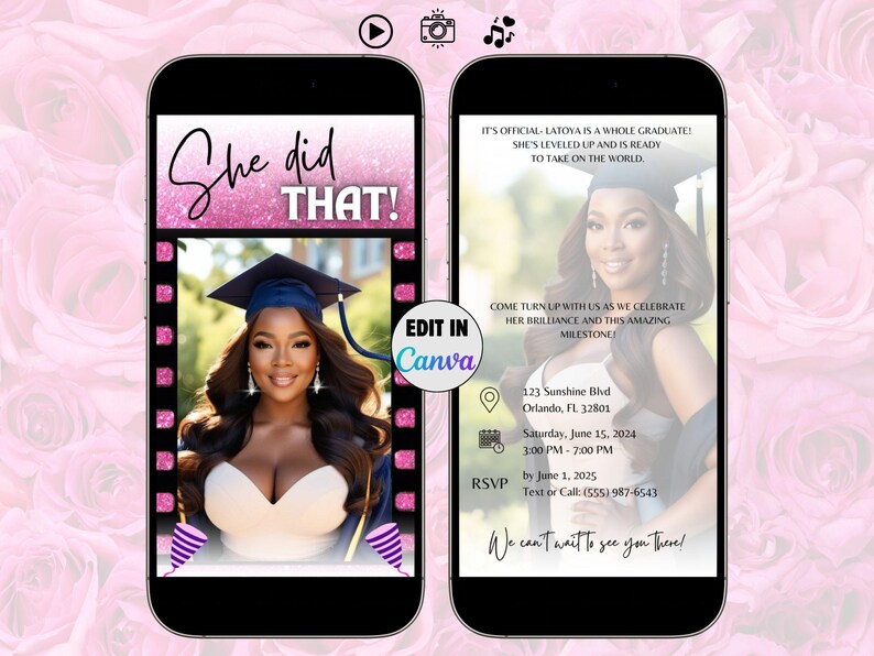 Digital Graduation Invitation Animated Grad Party Invite With Photo ...