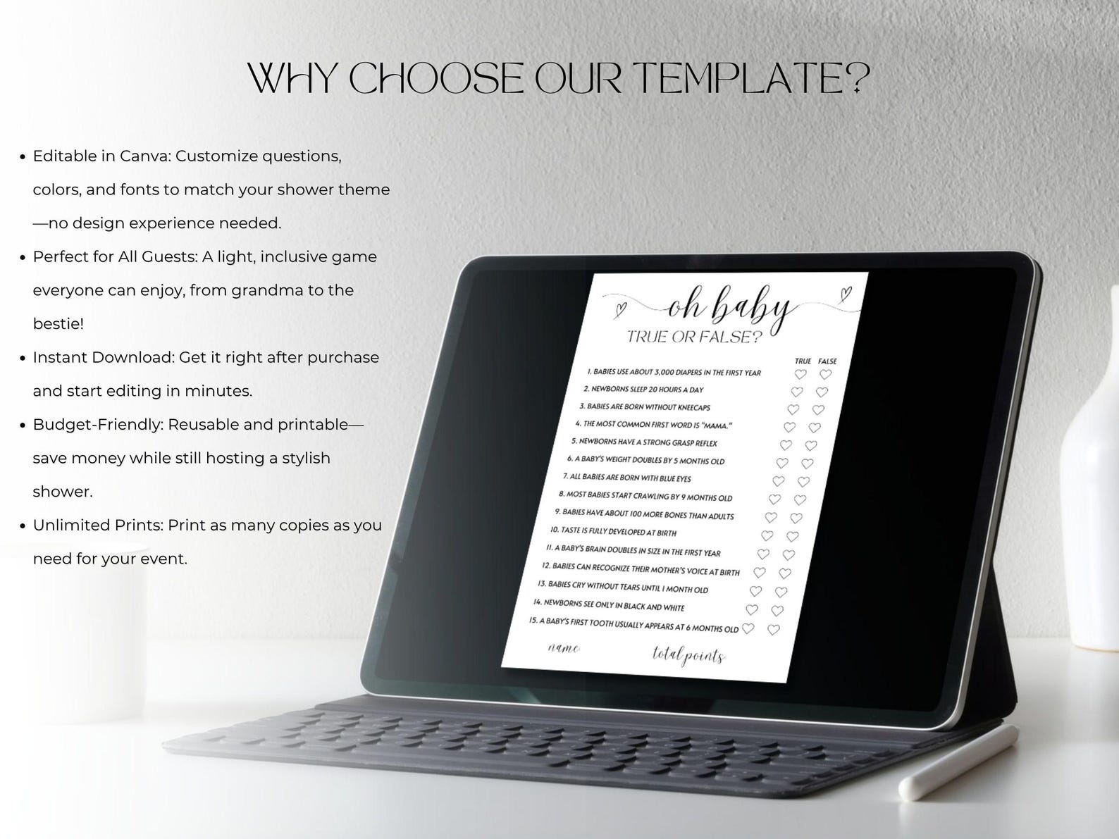 Baby Shower True or False Game- Editable Minimalist Oh Baby Trivia ...