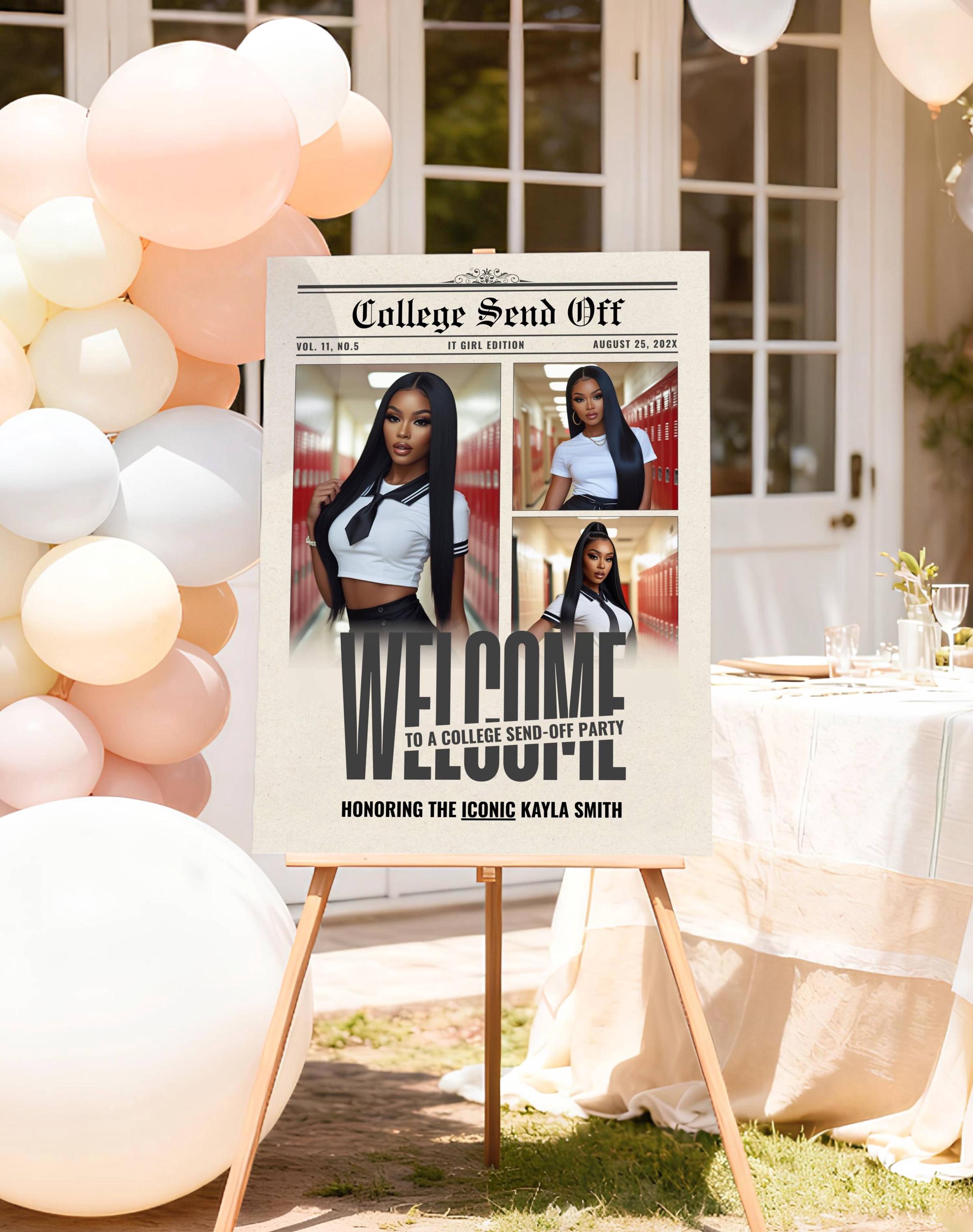 Newspaper Send off Party Welcome Sign With Photo- Editable Trunk Party ...