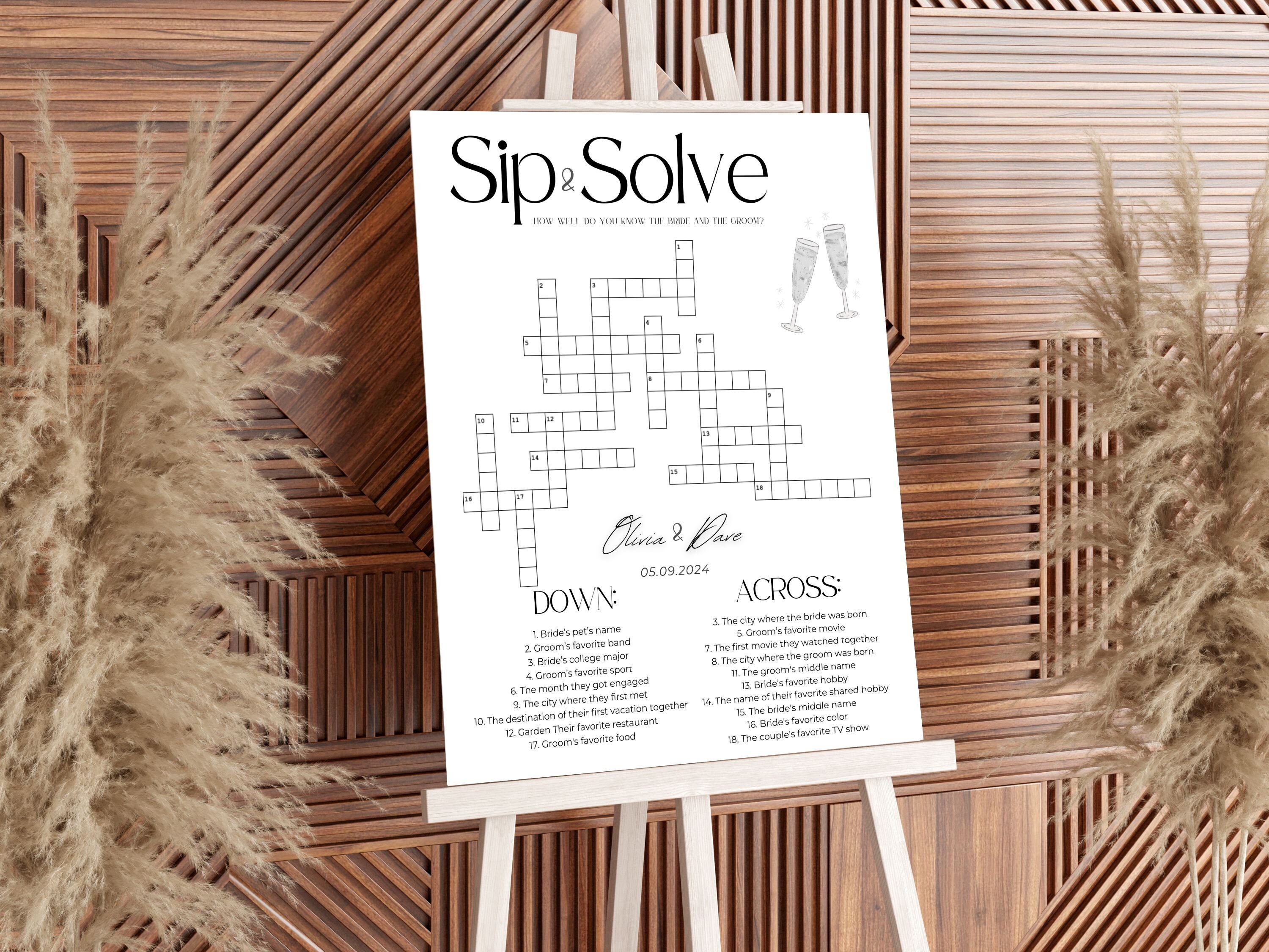Custom Wedding Crossword Puzzle Sign Minimalist Bridal Sip and Solve ...