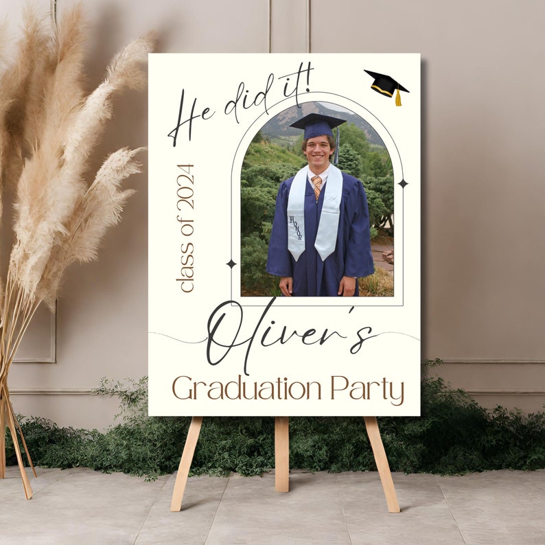 Boy Graduation Party Welcome Sign Photo Editable Canva Template ...