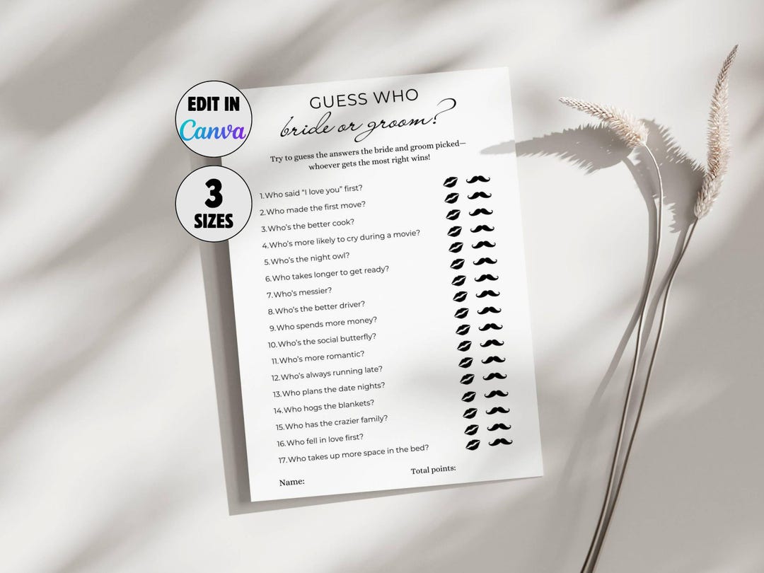 Guess Who Bride or Groom- Editable Bridal Shower Game, Printable ...