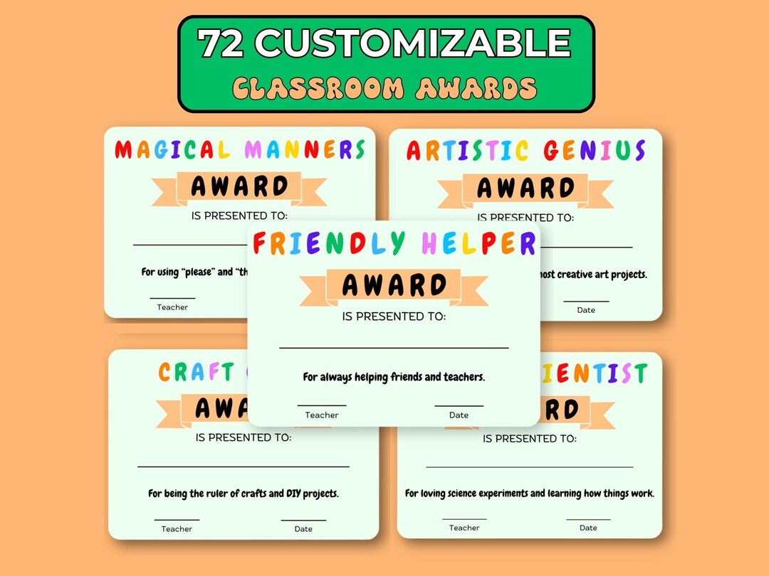 72 Printable Preschool Award Certificates- Editable Classroom Student ...