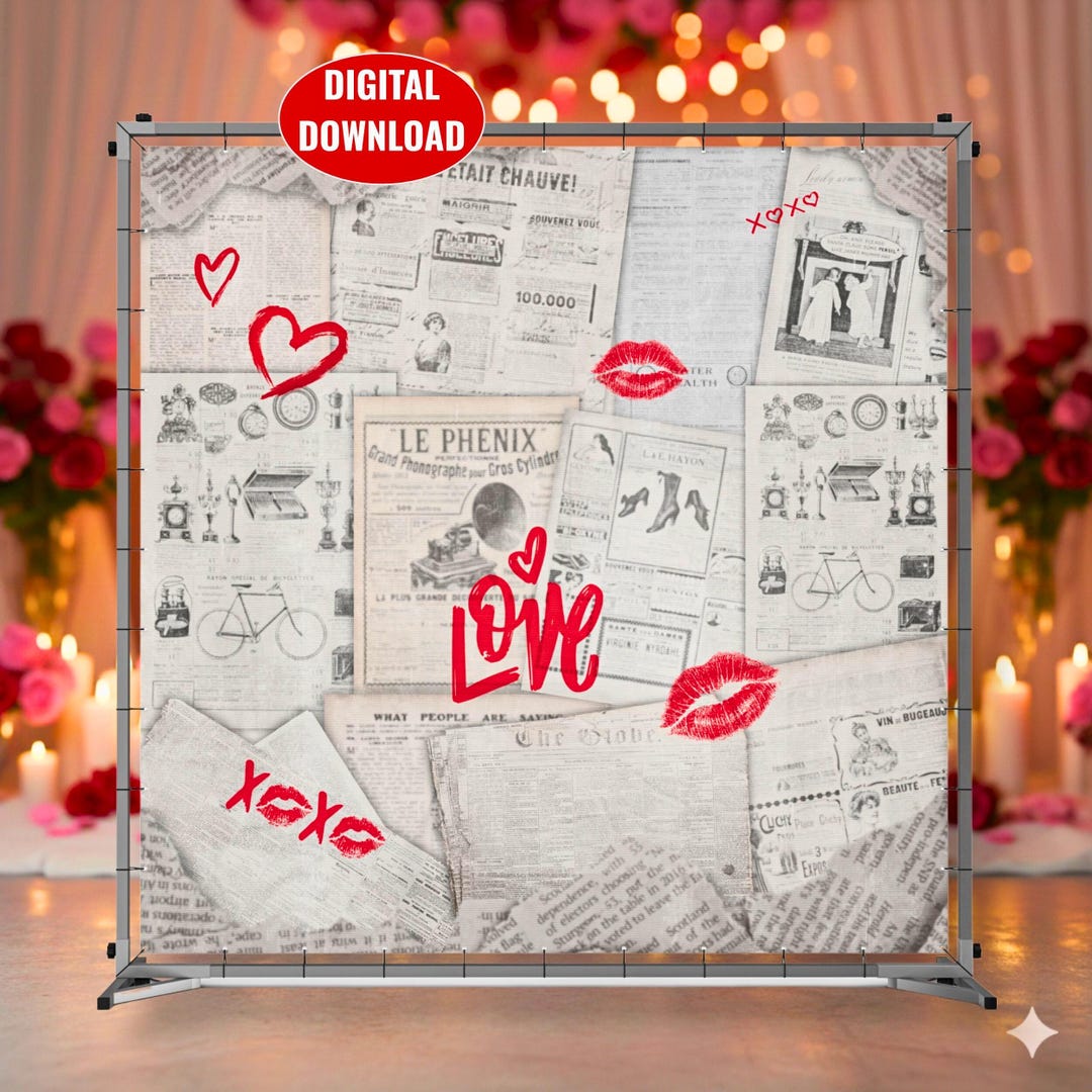 Valentine's Day Newspaper Backdrop: Photography Background, Proposal ...