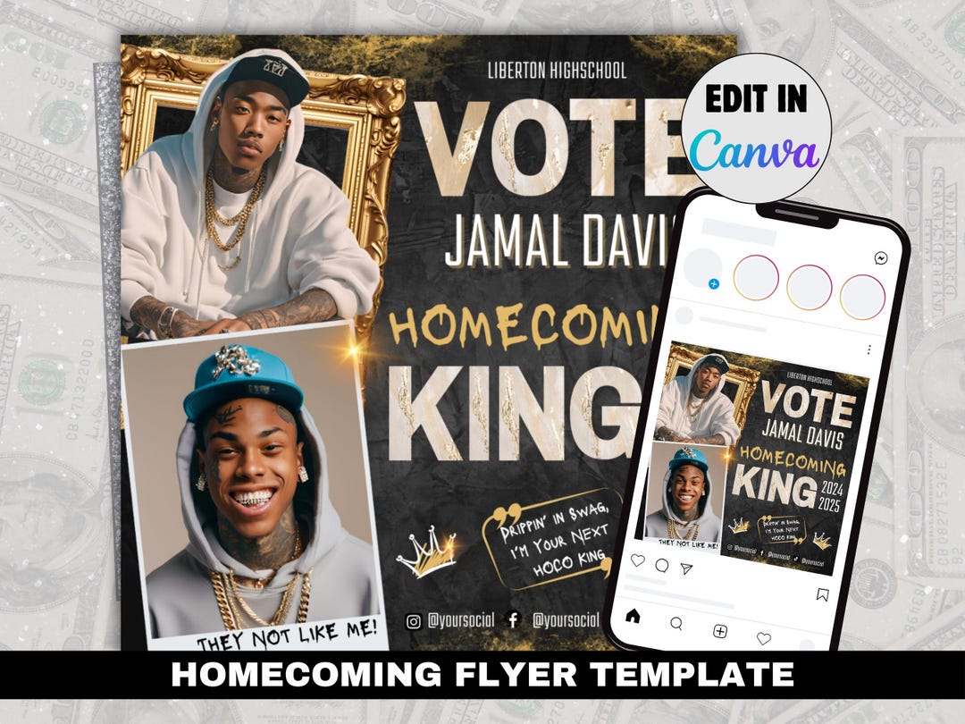 Homecoming King Flyer Canva Template- Vote HOCO Prom King, Class ...