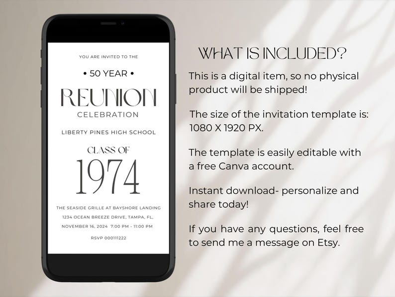 Class Reunion Invitation- Any Year 50th High School Digital Invite ...