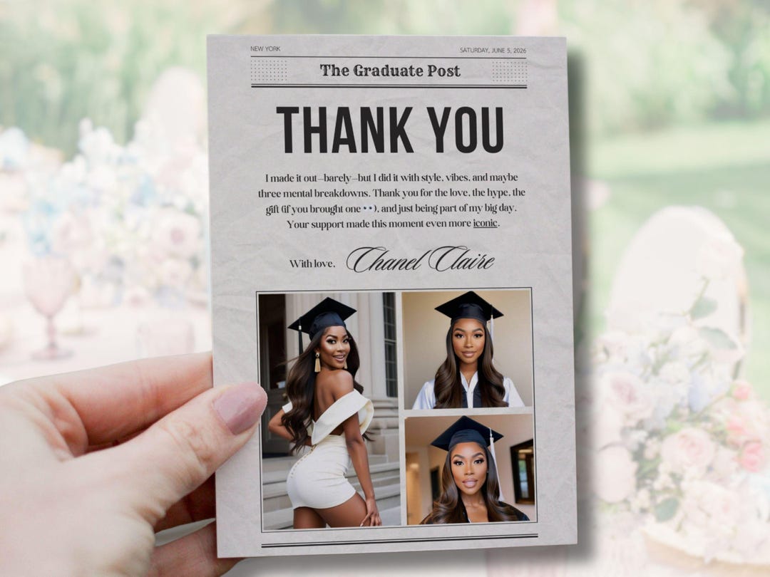 Newspaper Graduation Thank You Card With Photo- Printable Graduate ...
