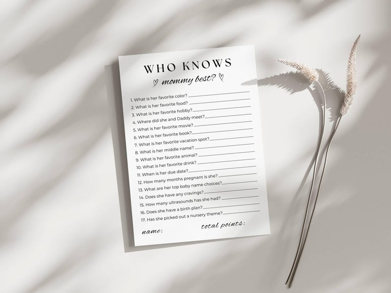 Plantilla del mejor juego para baby shower "Quién conoce a mamá ...