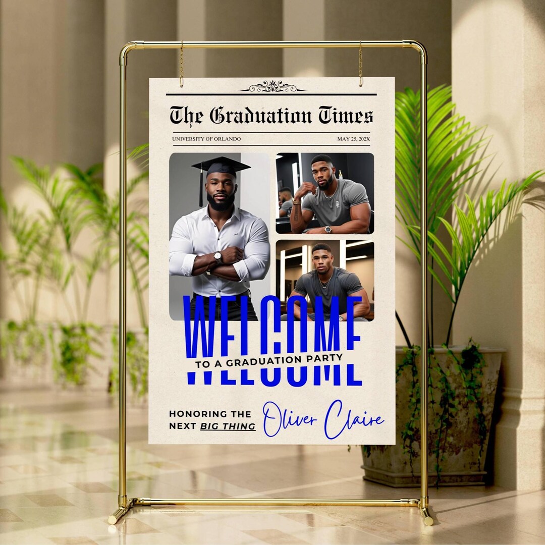Newspaper Graduation Party Welcome Sign for Boy- Editable Graduate ...