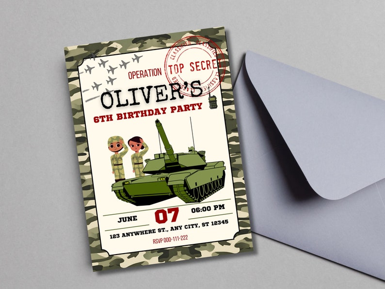 Army Birthday Invitation Template Editable Digital Military Themed ...