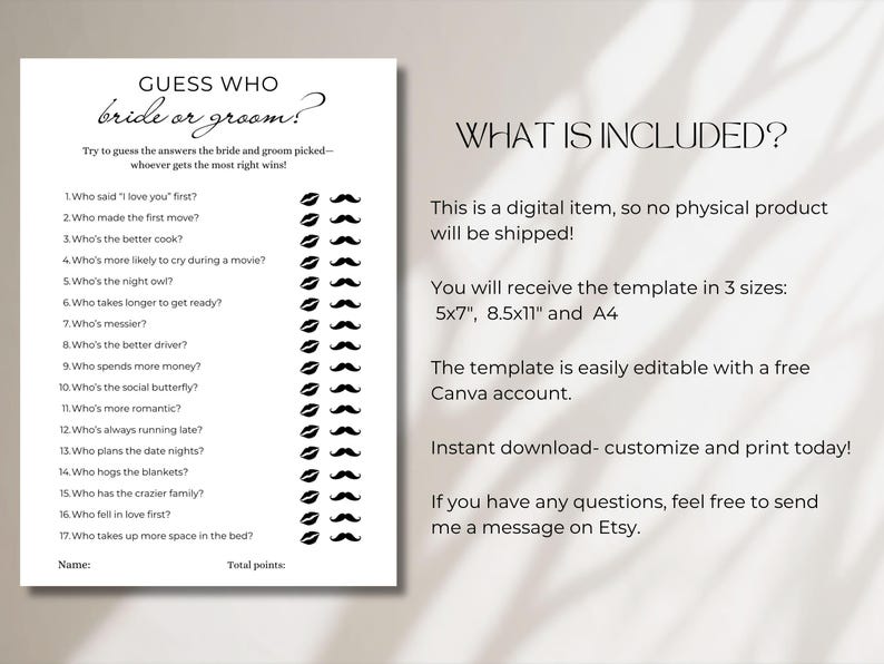 Guess Who Bride or Groom- Editable Bridal Shower Game, Printable ...