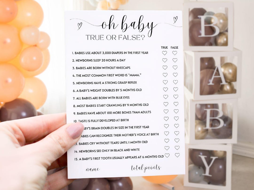 Baby Shower True or False Game- Editable Minimalist Oh Baby Trivia ...