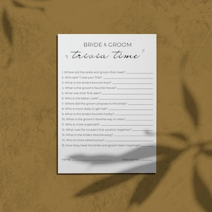 Trivia Game for Bride and Groom- Editable Bridal Shower Question Game ...