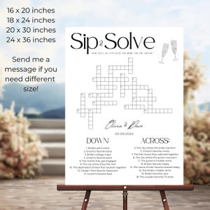 Custom Wedding Crossword Puzzle Sign Minimalist Bridal Sip and Solve ...