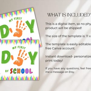 Editable First Day of School Handprint With Photo- Printable Preschool ...