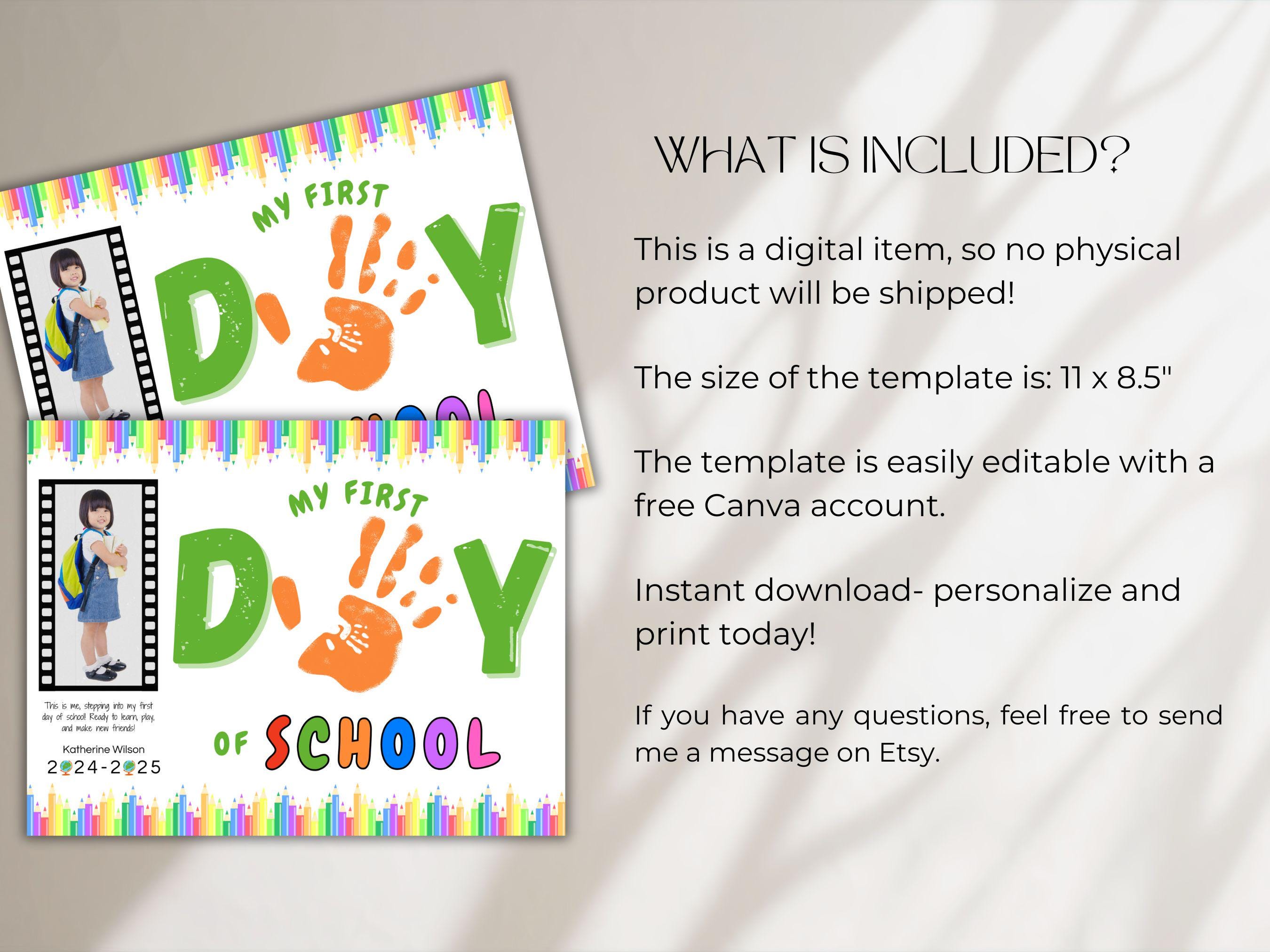 Editable First Day of School Handprint With Photo Printable Preschool ...