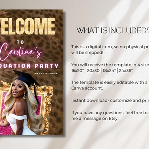 Cheetah Print Graduation Welcome Sign With Photo- Editable Leopard Gold ...