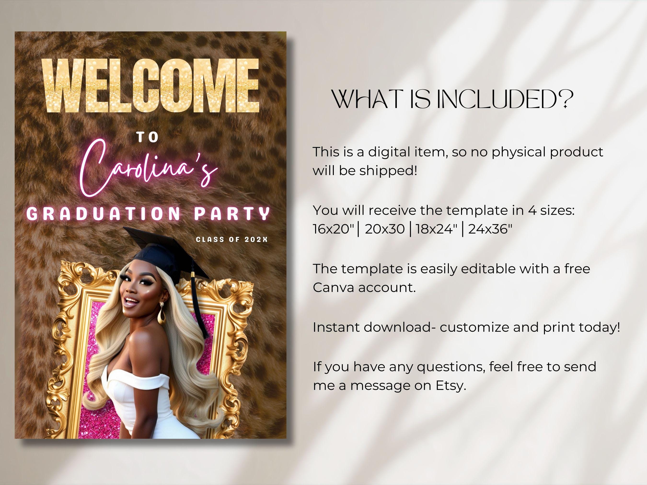 Cheetah Print Graduation Welcome Sign With Photo- Editable Leopard Gold ...