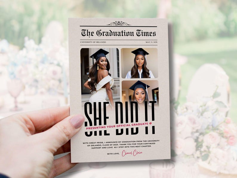Newspaper Graduation Announcement Photo- Printable Graduate Thank You ...