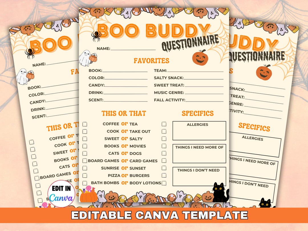 Boo Buddy Questionnaire Printable- Editable Halloween Gift Exchange ...