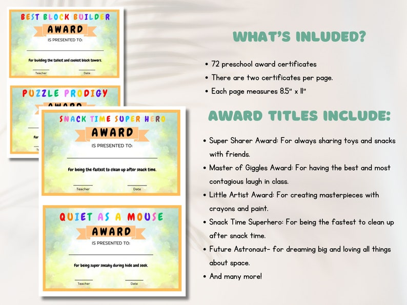 Printable Preschool Awards Certificates- Editable Pre-k School ...