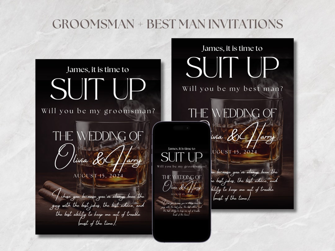 Groomsman Invitation- Editable Best Man Proposal Card, Printable Suit ...