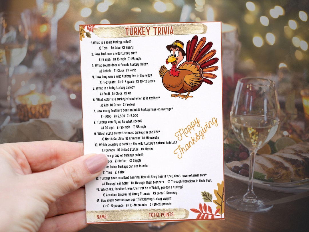 Turkey Trivia Game- Thanksgiving Printable Dinner Table Game, Fall ...