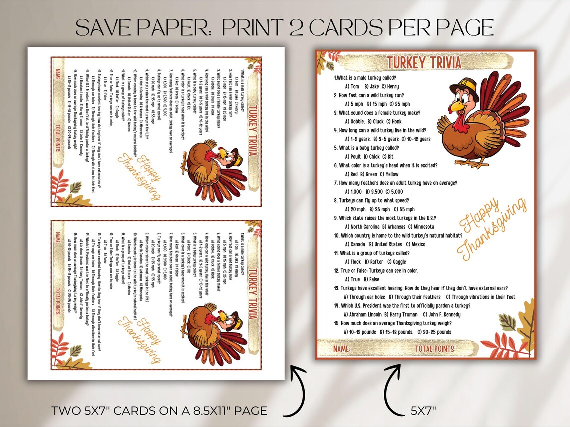 Turkey Trivia Game- Thanksgiving Printable Dinner Table Game, Fall ...