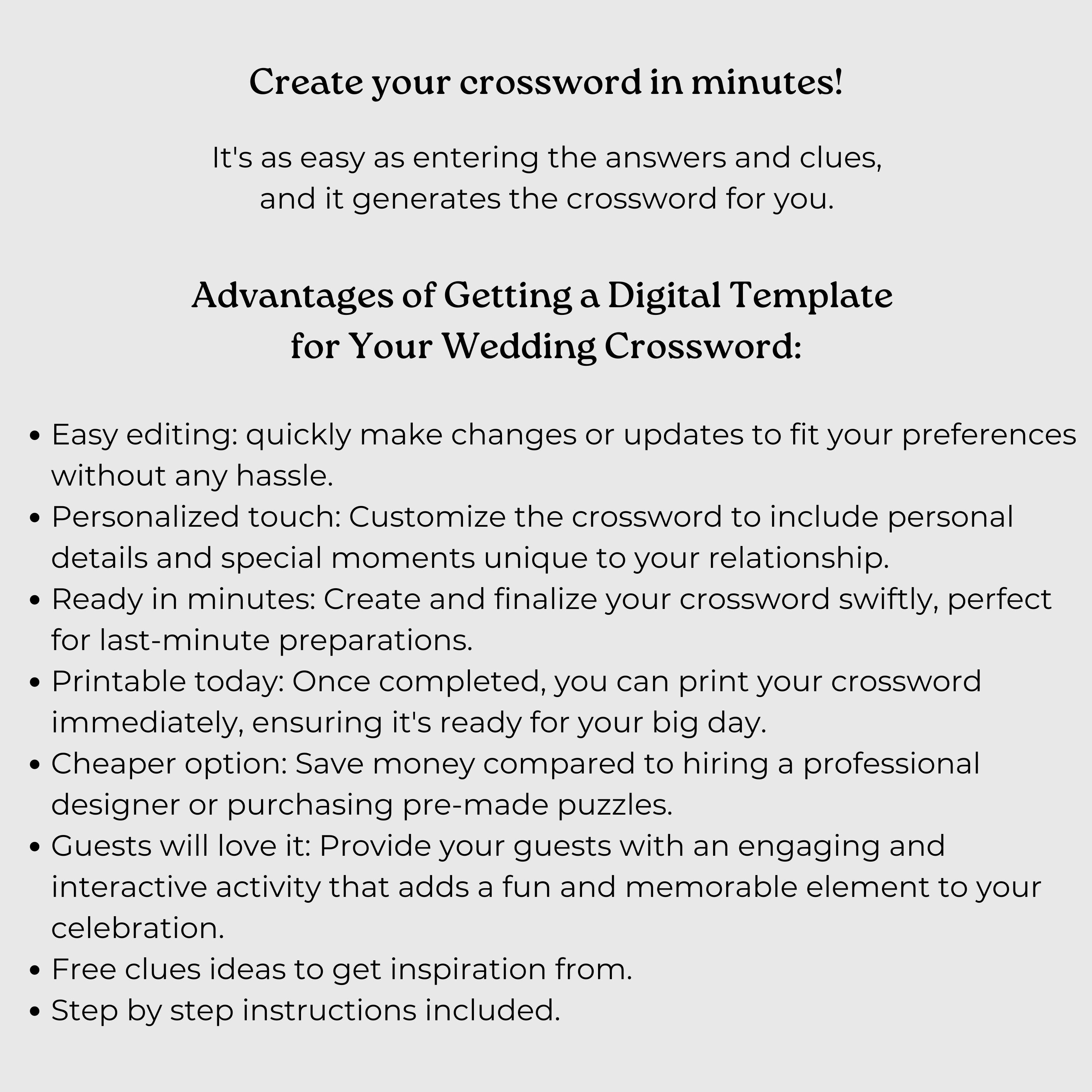 Custom Wedding Crossword Puzzle Bridal Shower Sip and Solve Questions ...