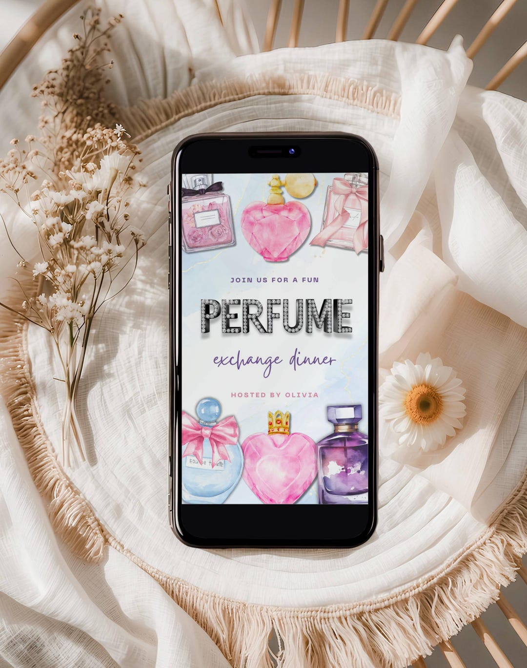 Perfume Exchange Invitation Canva Template- Digital Animated Dusty Blue ...
