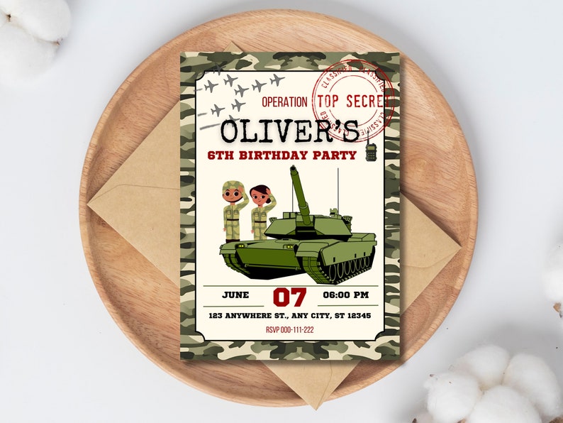 Army Birthday Invitation Template Editable Digital Military Themed ...