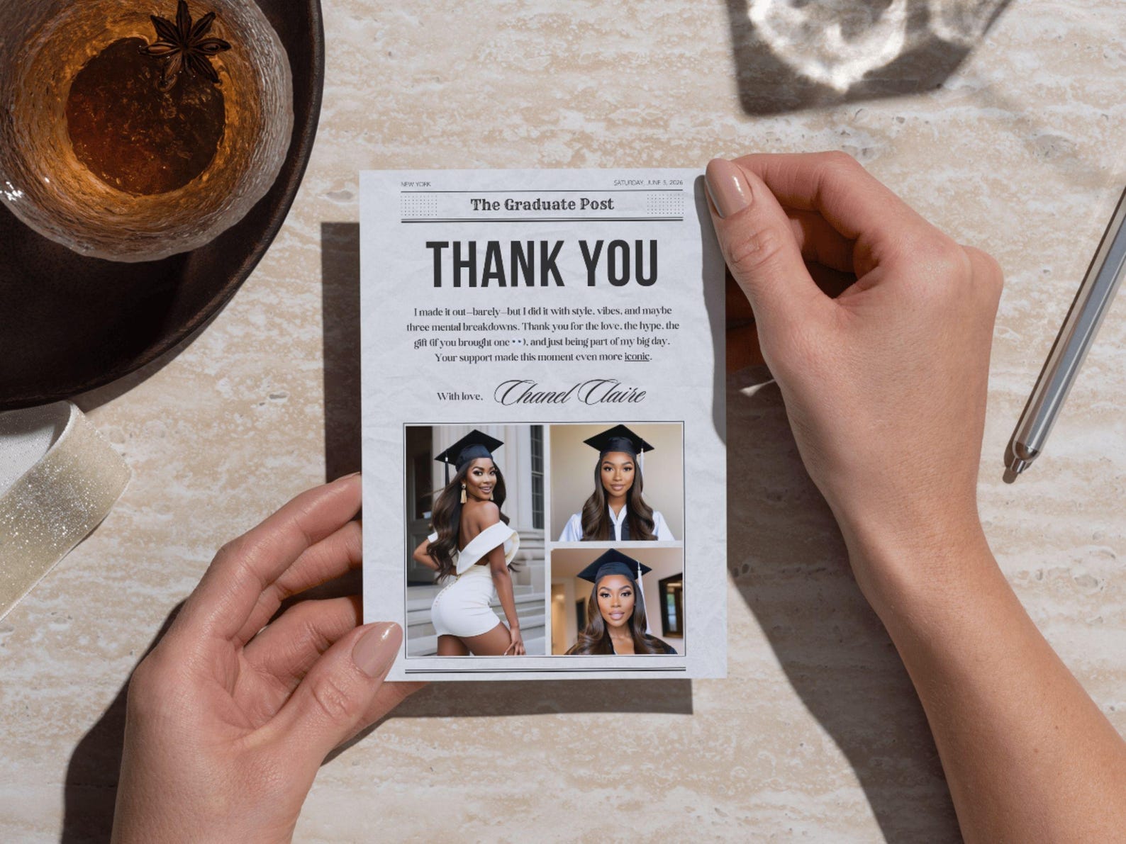Newspaper Graduation Thank You Card With Photo- Printable Graduate ...