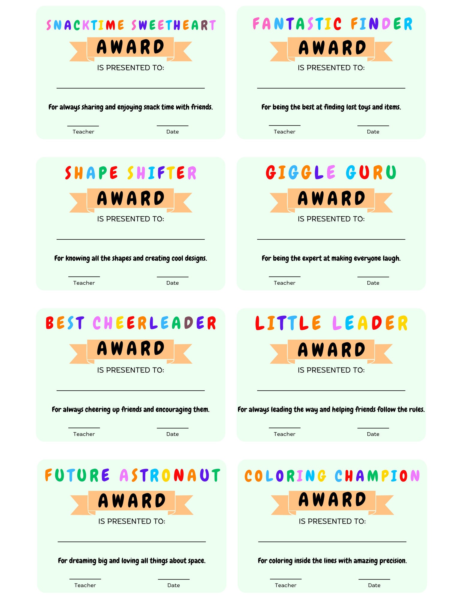 Printable Preschool Awards Certificates Editable Funny Classroom ...