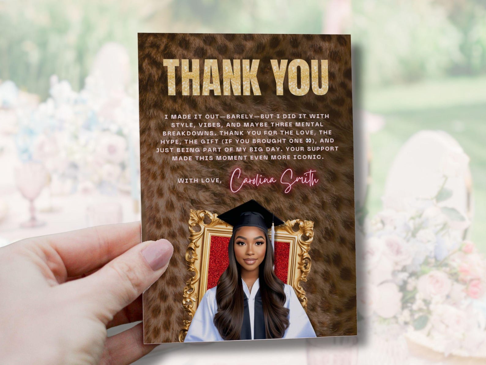 Cheetah Print Graduation Thank You Card With Photo- Printable Leopard ...