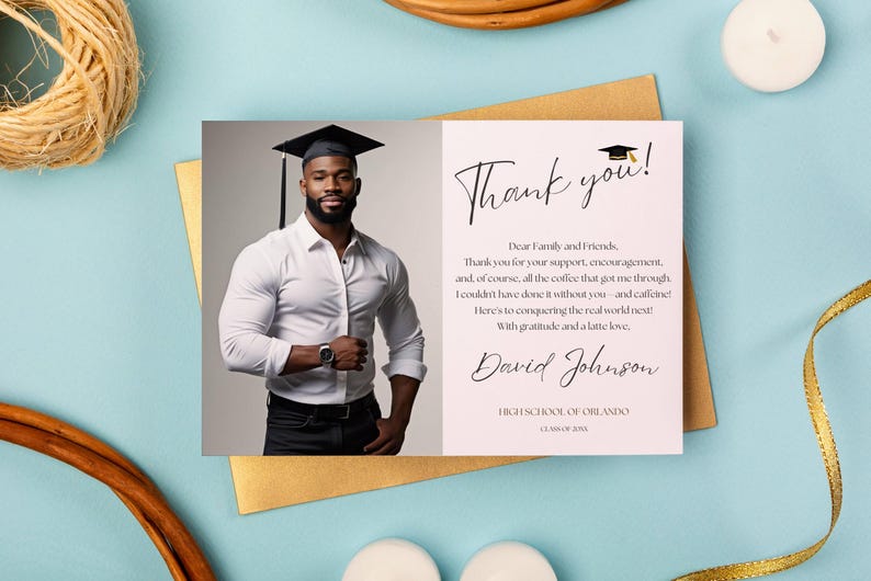 Graduation Thank You Card With Photo- Editable Minimalist Graduate ...