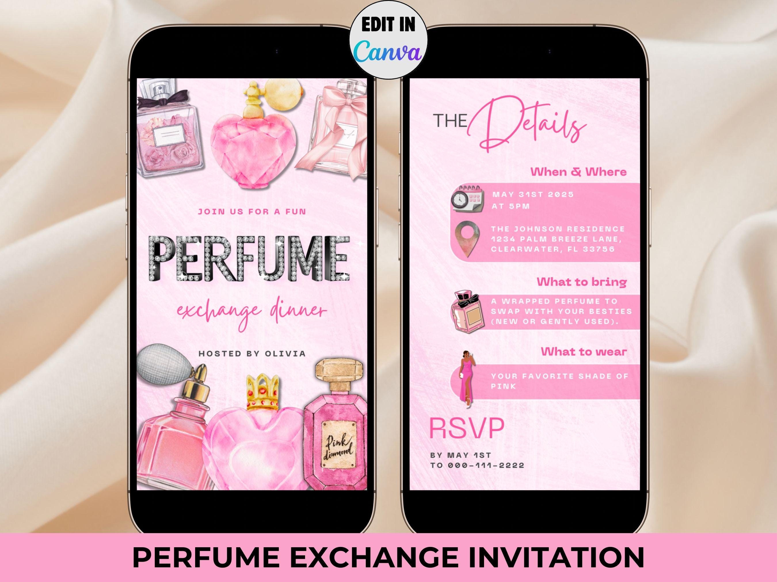 Perfume Exchange Invitation Canva Template- Digital Animated Pink ...
