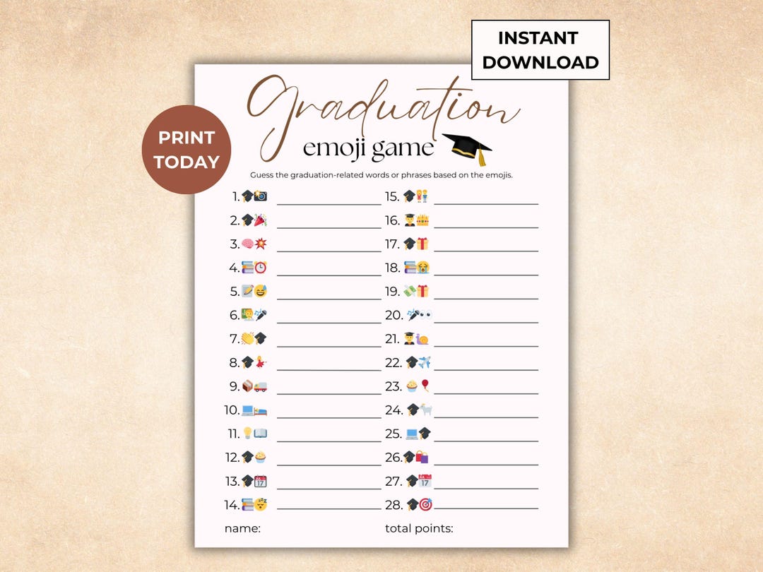 Graduation Emoji Pictionary Game- Printable Emoji Guessing Trivia for ...
