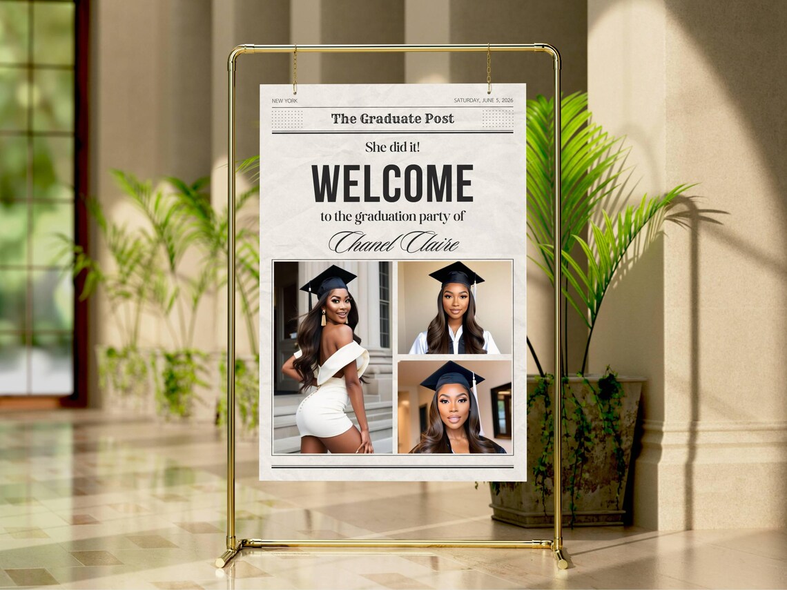 Graduation Party Welcome Sign Newspaper Template- Editable Graduate ...