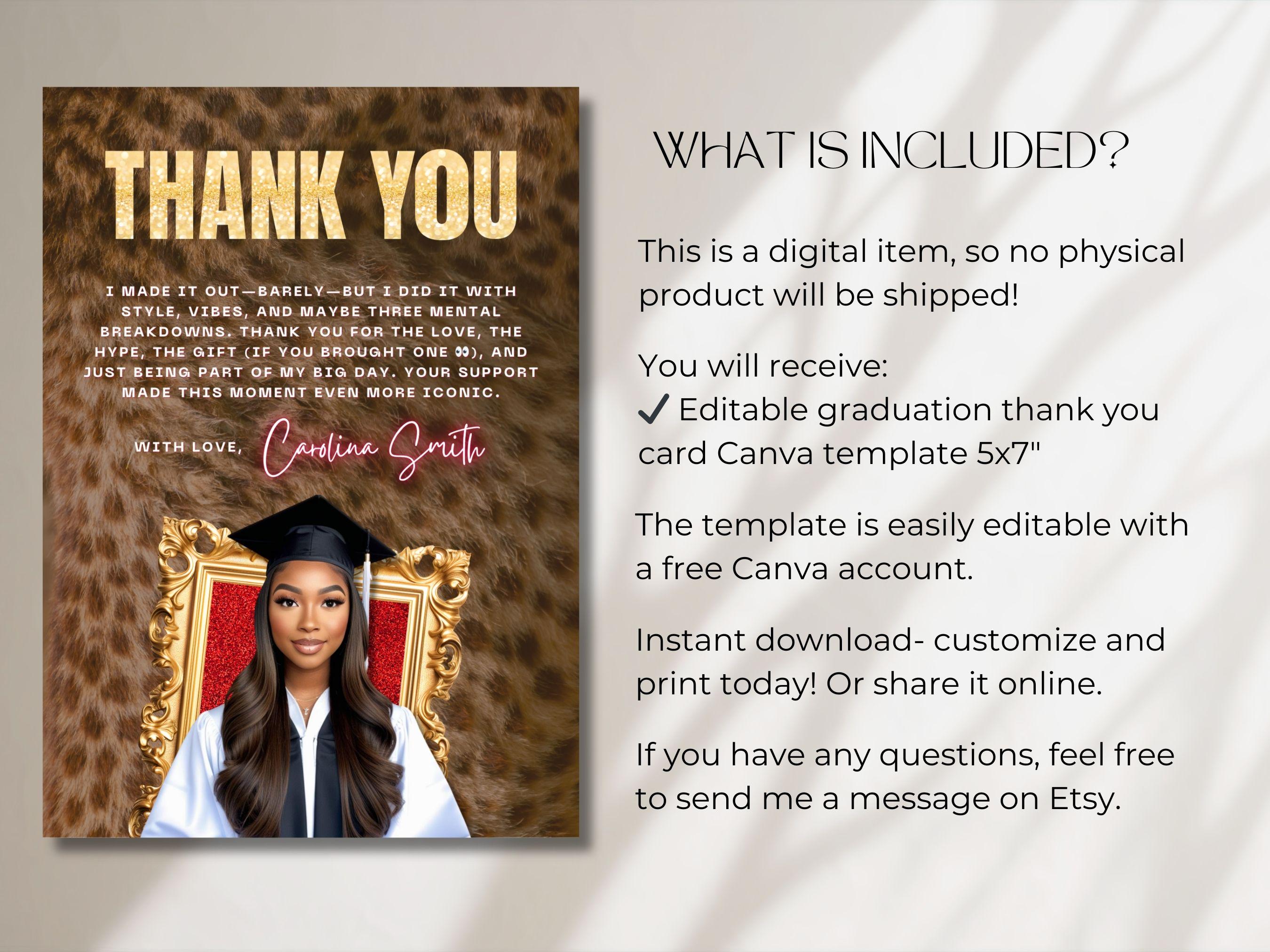 Cheetah Print Graduation Thank You Card With Photo- Printable Leopard ...