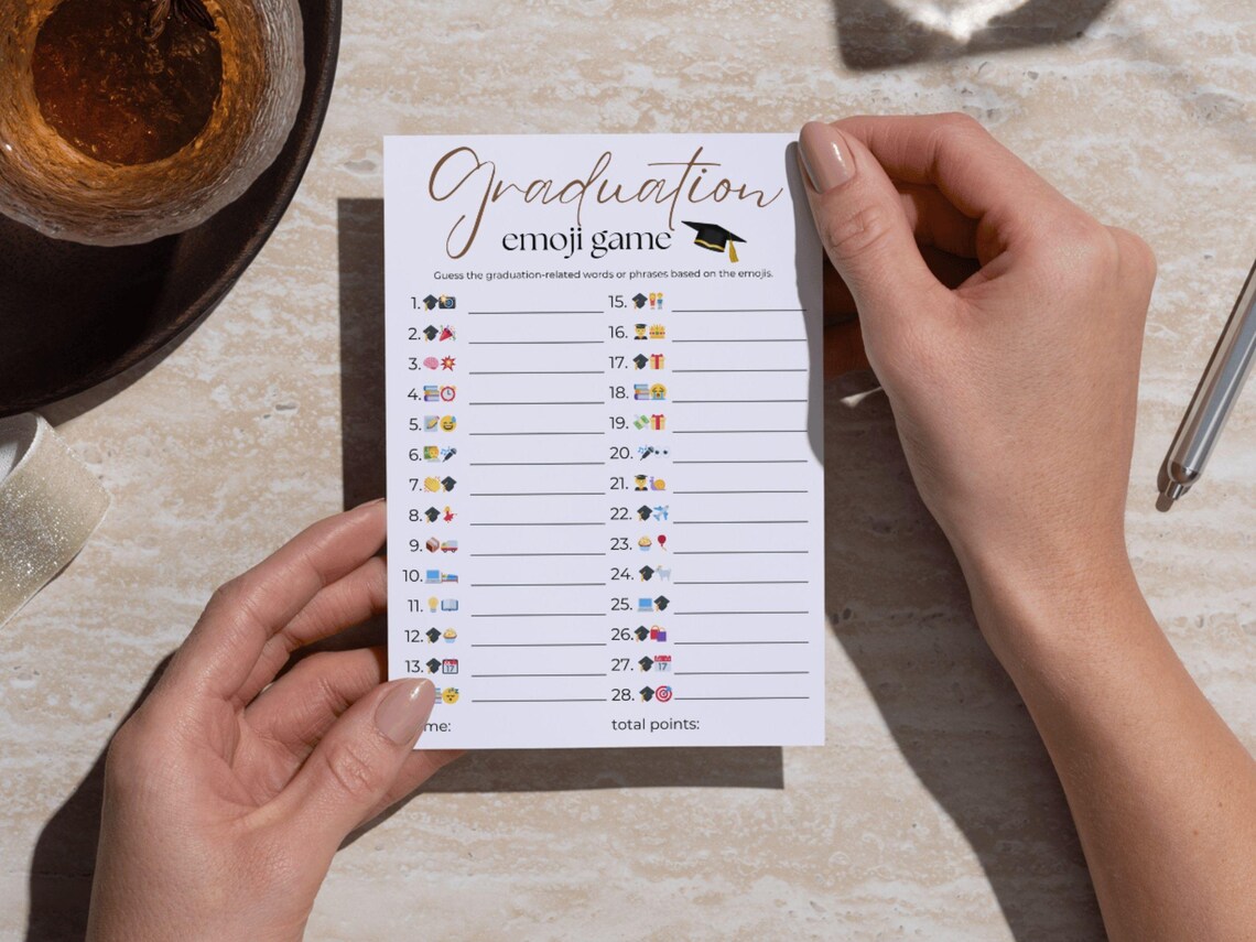 Graduation Emoji Pictionary Game- Printable Emoji Guessing Trivia for ...