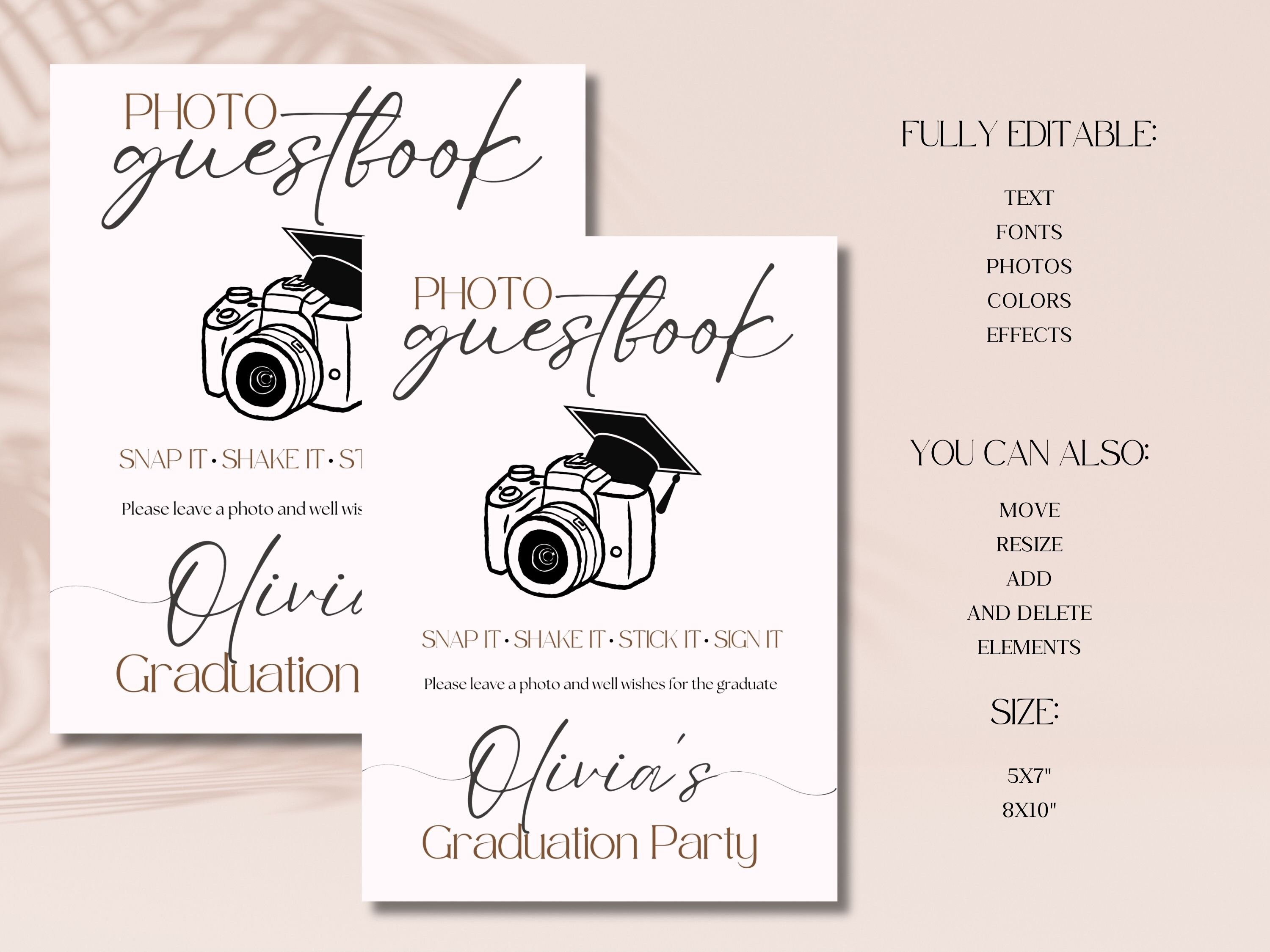 Graduation Photo Guest Book Sign Template- Printable Polaroid Guestbook ...