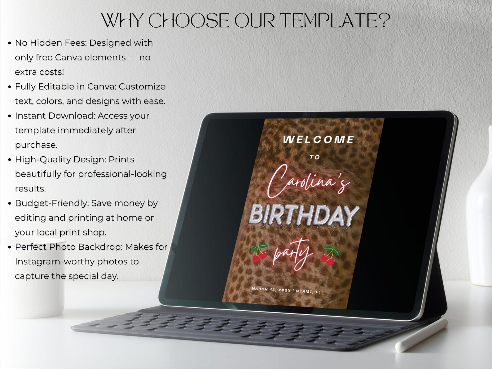 Cheetah Print Birthday Welcome Sign- Editable Leopard Cherry Board ...