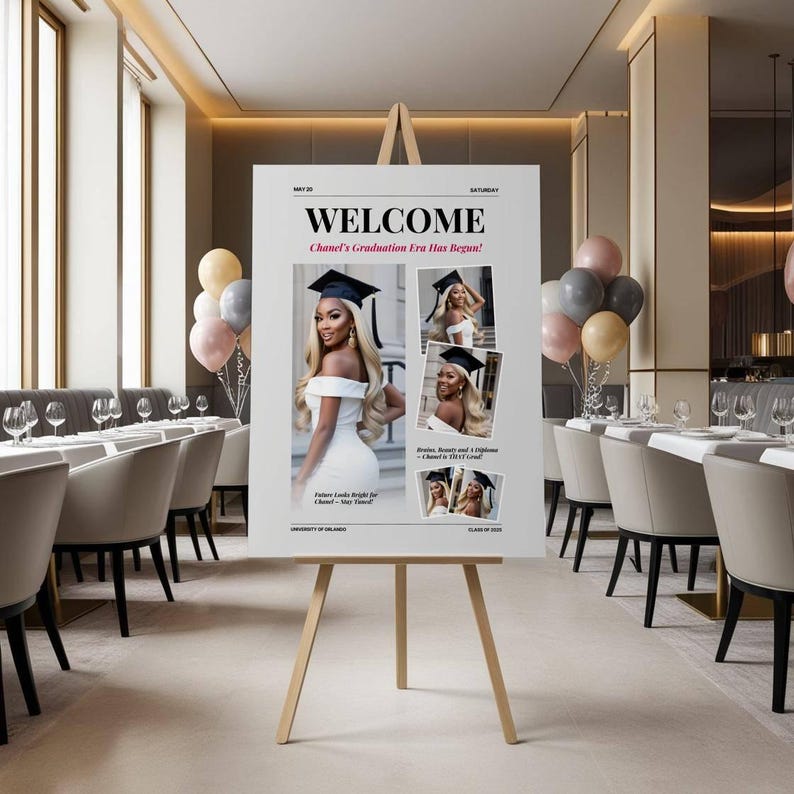Graduation Party Welcome Sign Newspaper Template- Editable Graduate ...