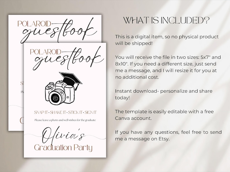 Graduation Photo Guest Book Sign Template- Printable Polaroid Guestbook ...