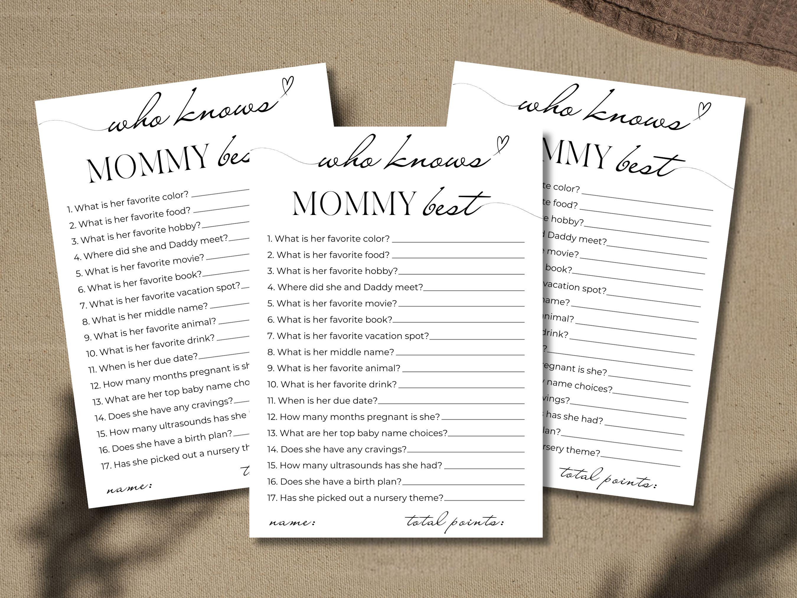 Who Knows Mommy Best Baby Shower Game Template Editable How Well Do You ...