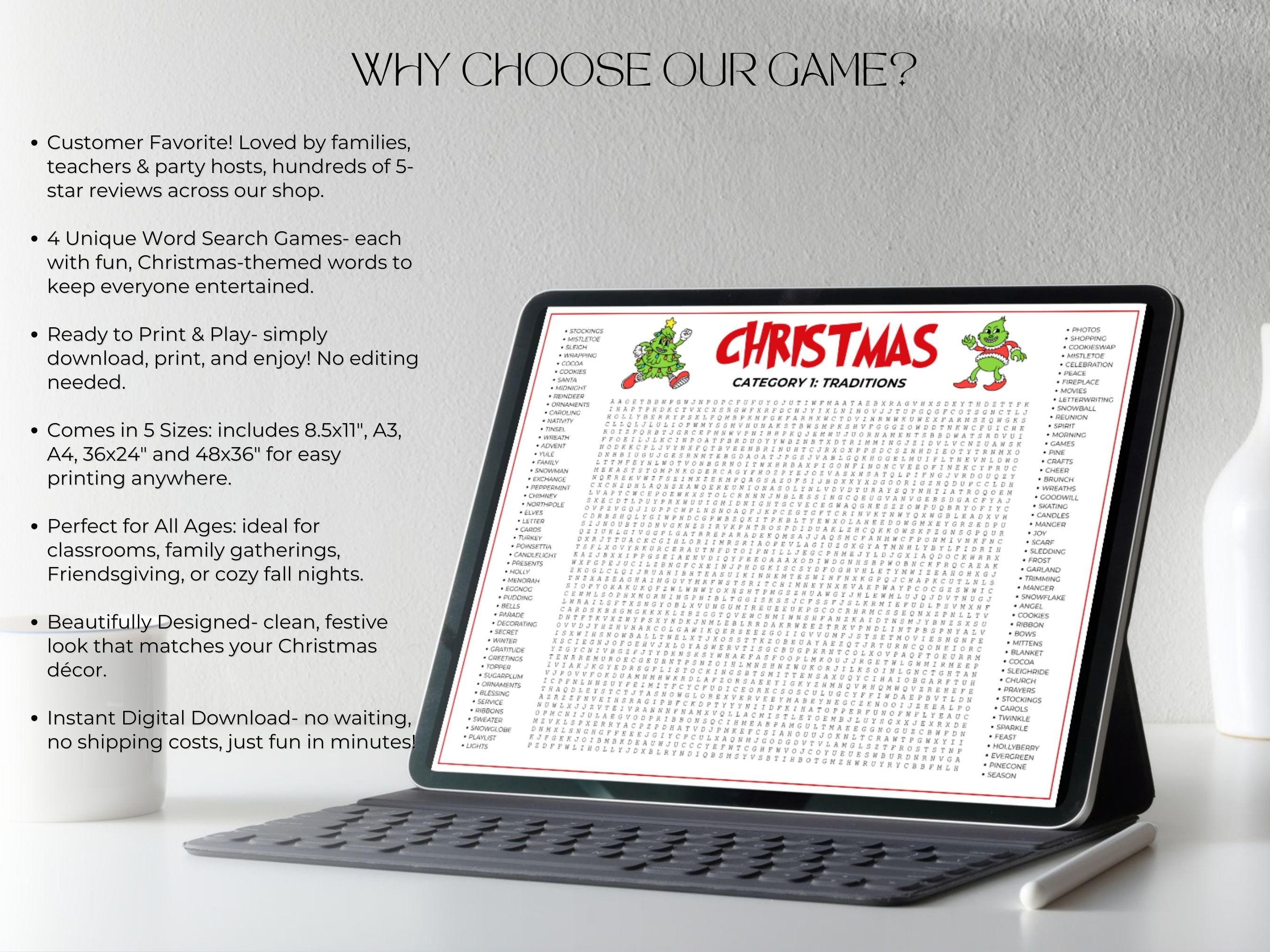 Giant Christmas Word Search Poster: XXL Xmas Holiday Game, Jumbo Kids ...