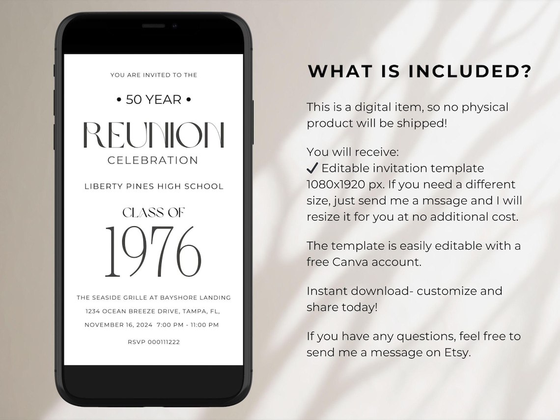Class Reunion Invitation- Any Year 50th High School Digital Invite ...