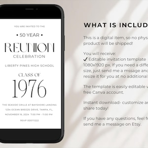 Class Reunion Invitation- Any Year 50th High School Digital Invite ...