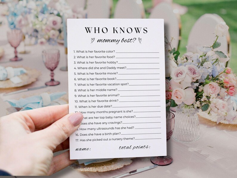 Plantilla del mejor juego para baby shower "Quién conoce a mamá ...