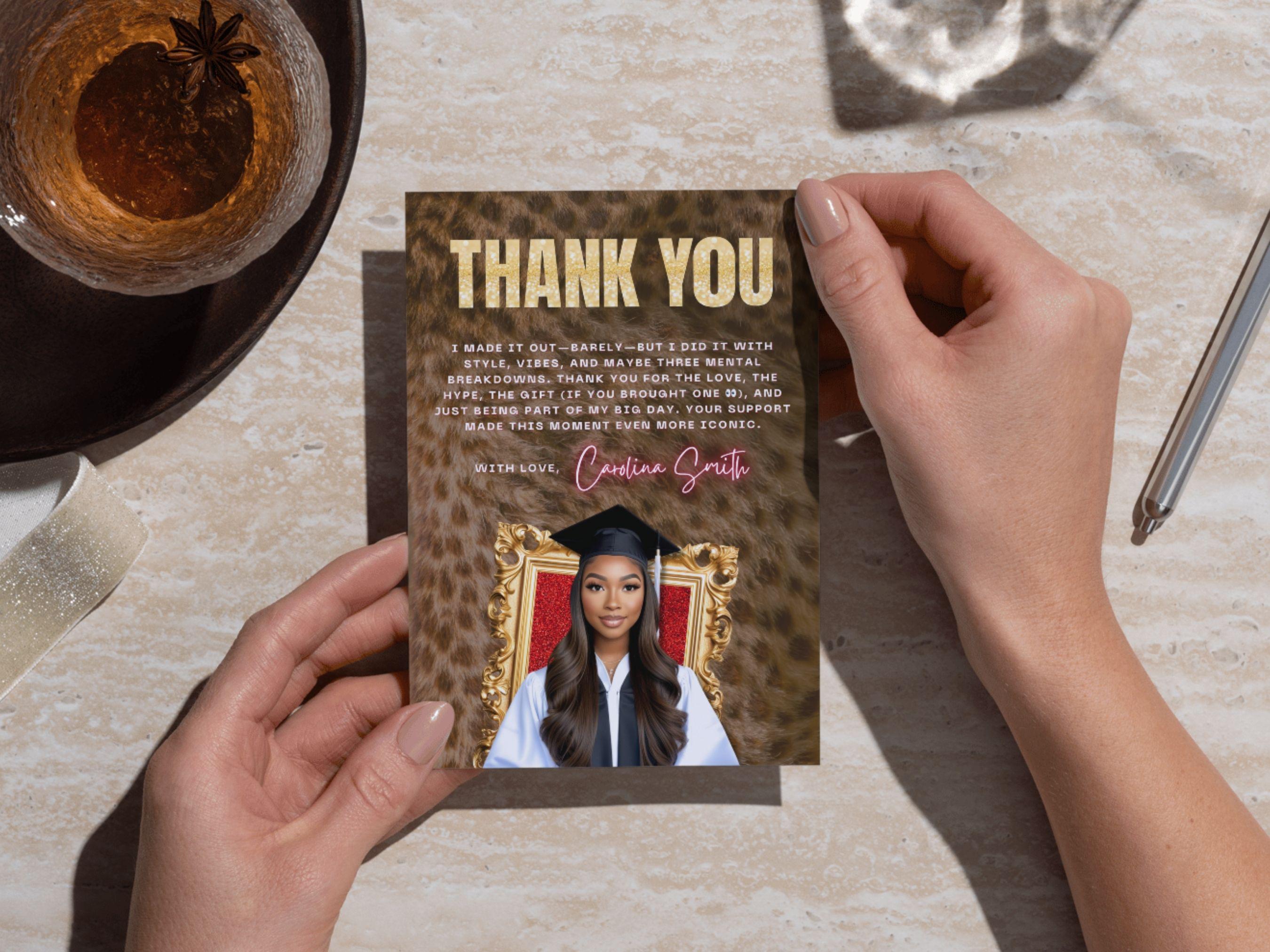 Cheetah Print Graduation Thank You Card With Photo- Printable Leopard ...